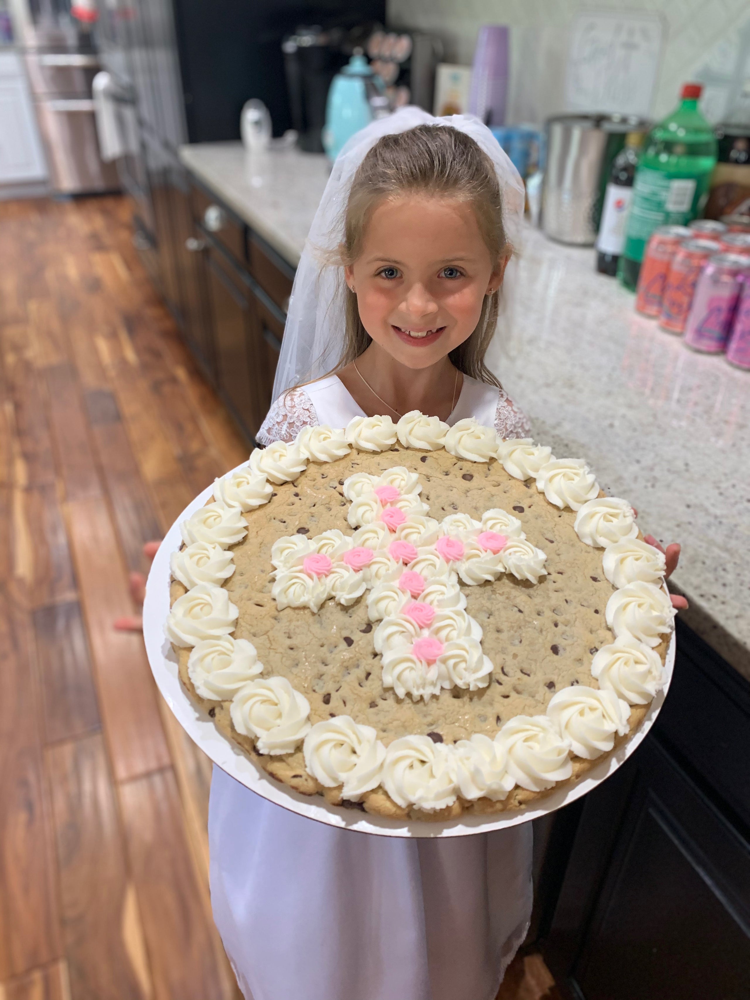 Pink/White First Communion Cookie Cake | Clarity House Bakery and Tea Room
